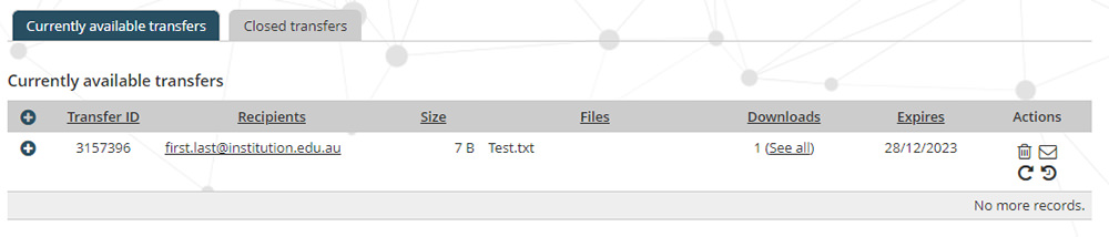 View FileSender transfers – AARNet Knowledge Base